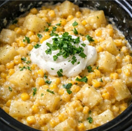 Creamed Corn Potatoes In Slow Cooker 4-Ingredient - Slow Cooker Tip