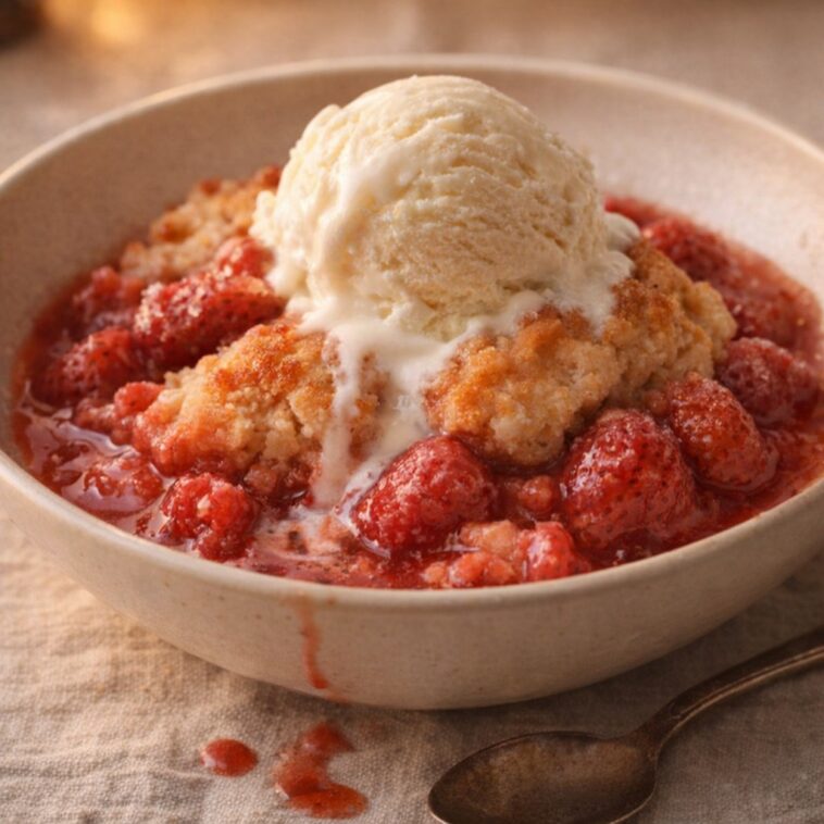 Vintage Strawberry Cobbler Slow Cooker 4-Ingredient - Slow Cooker Tip